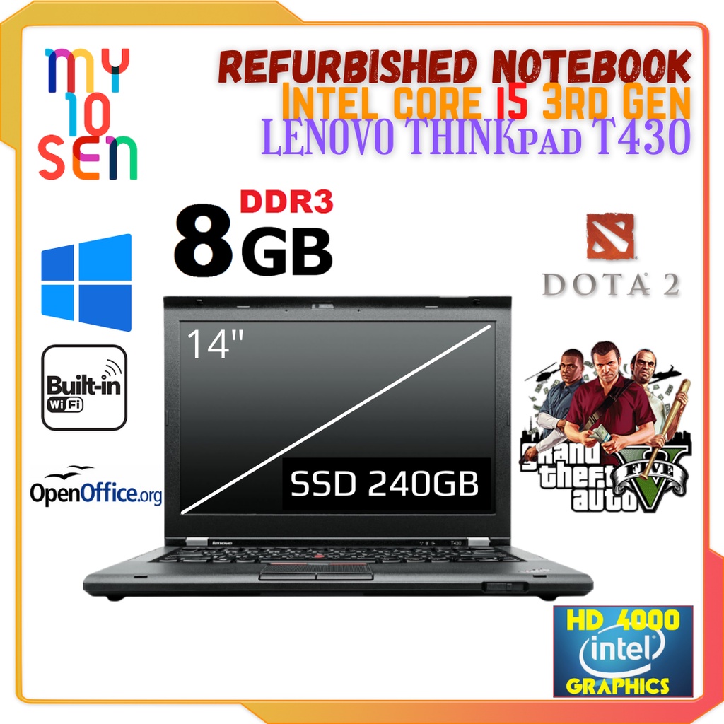 Lenovo ThinkPad T430 3rd Gen i5 8GB DDR3 RAM 240GB SSD (New) Win10 ...