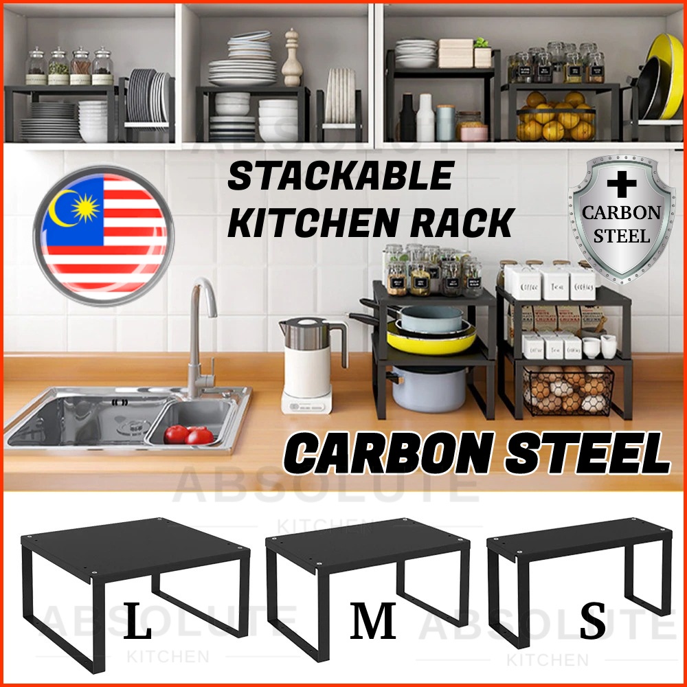 READY STOCK🇲🇾Kitchen Cabinet Shelf Organizers Stackable Kitchen Storage ...