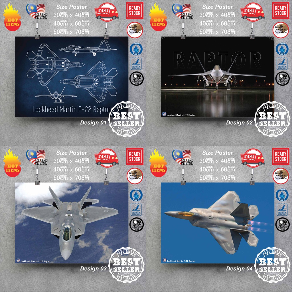 (READY STOCK) Lockheed Martin F-22 Raptor Poster wall Sticker| Large ...