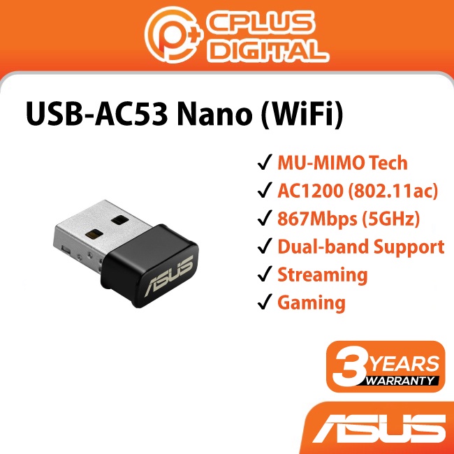 ASUS USB-AC53 Nano AC1200 Dual-band USB WiFi Adapter Wireless MU-MIMO ...
