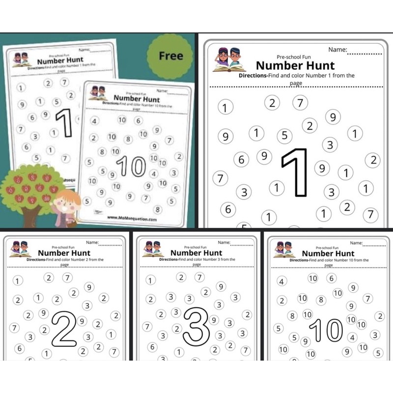 Number Hunt & Tracing Worksheet from 1-10 PDF 30pages | Shopee Malaysia