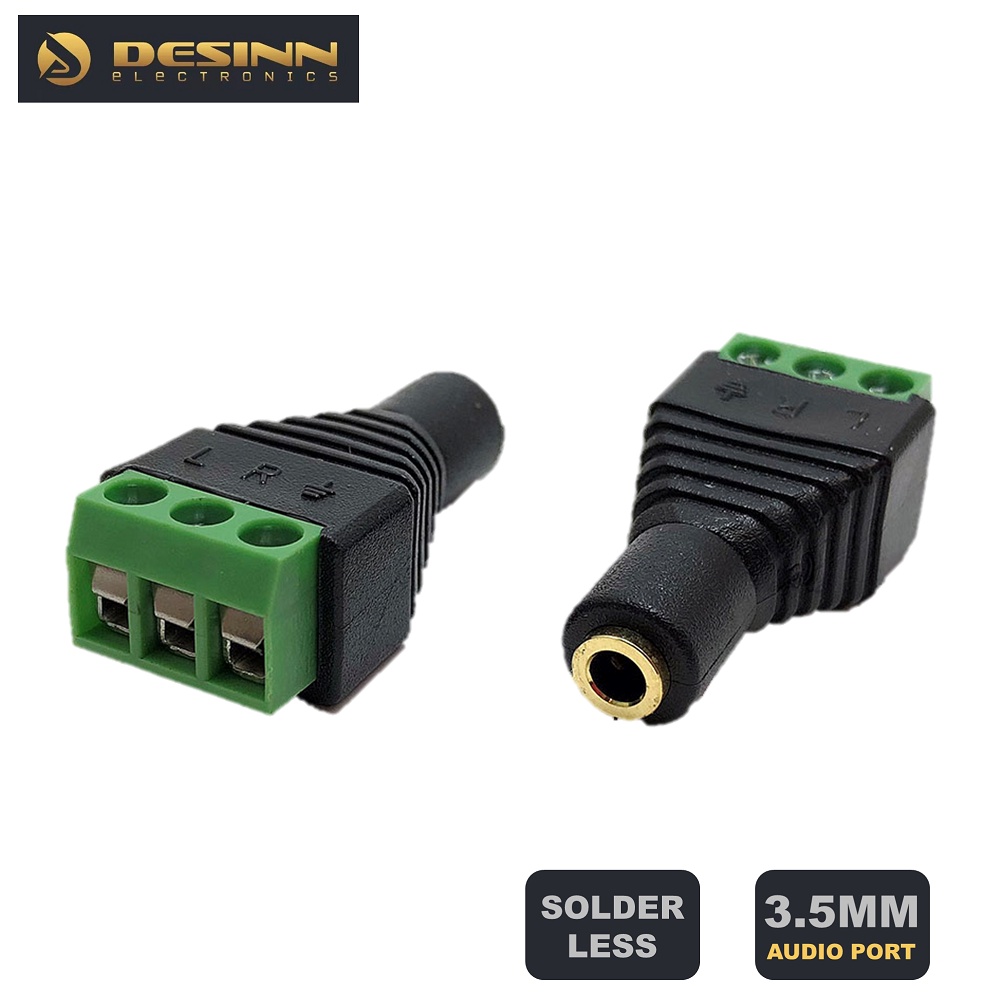 Desinn 3.5mm Stereo Audio Video Female Jack to 3 Screw Terminal Female ...