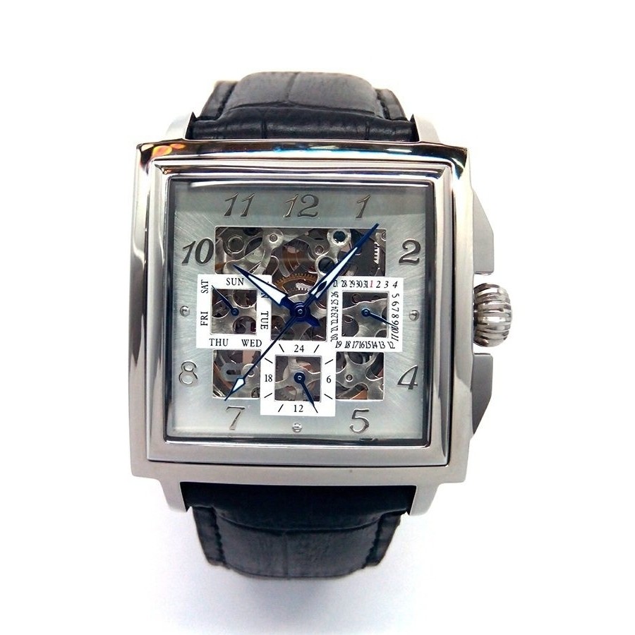 Carlo Cardini 89113 Italy Automatic Day Date Square Men's Watch (Silver ...