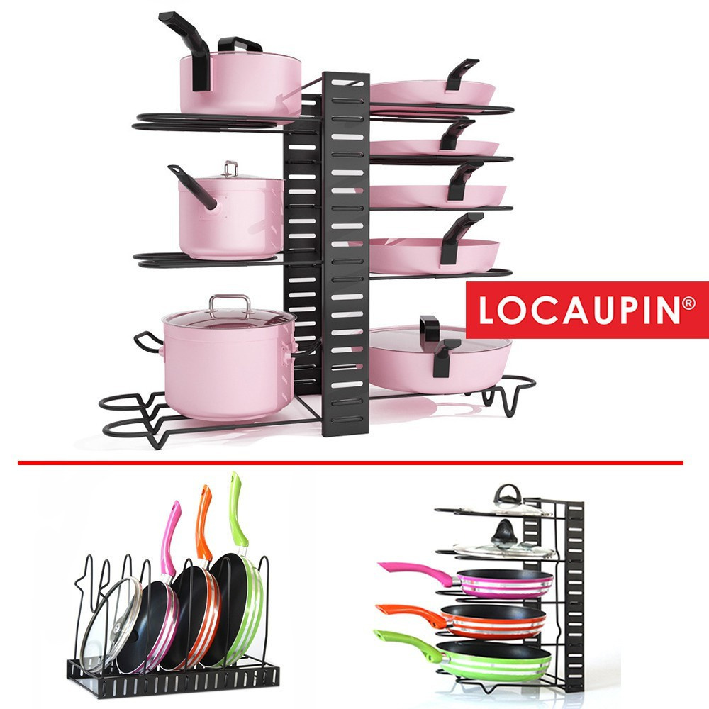 Locaupin Pots and Pans Organizer Pot Rack Organizer Adjustable 8 Tiers ...