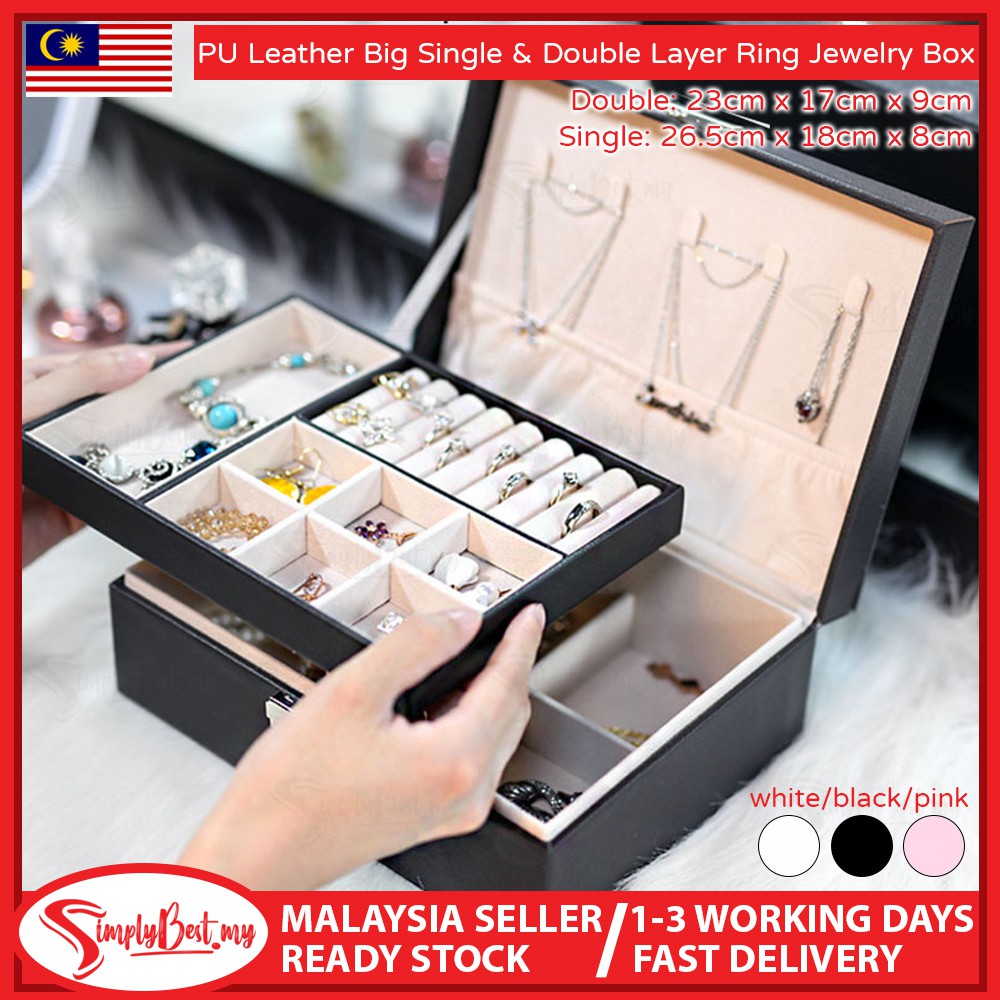 SIMPLYBEST PU Leather Jewelry Box Double Layer Jewellery Organizer Box ...