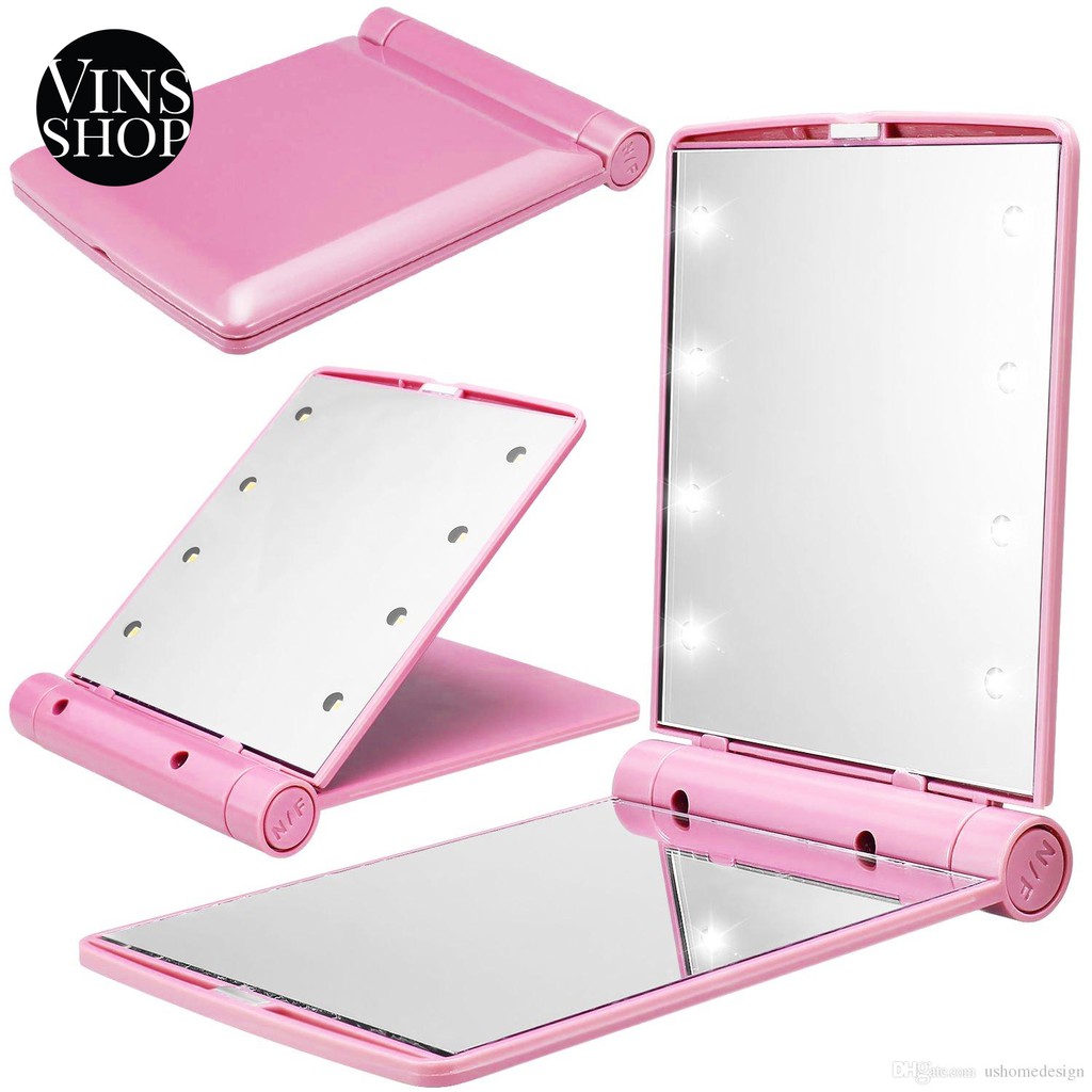 Lady Essential Makeup Compact Folding Pocket Size Mirror with LED Light ...