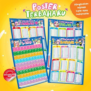 Poster Belajar Matematik Sifir l Tambah l Tolak l Bahagi l Nombor 123 l ...