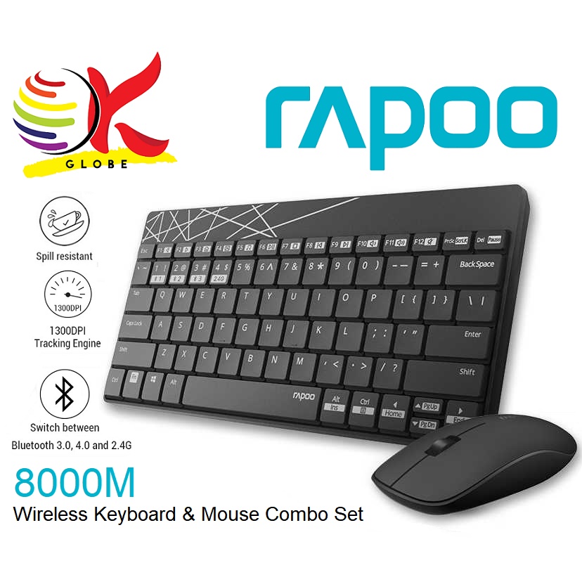 Rapoo 8000m Multi Mode Wireless Keyboard And Mouse Combo Set With 1300 Dpi Tracking Engine And