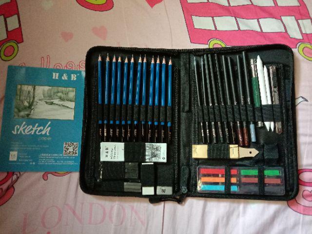 48 pcs Sketching Pensil Lukisan Profesional Lukisan Pensil Kit Set ...