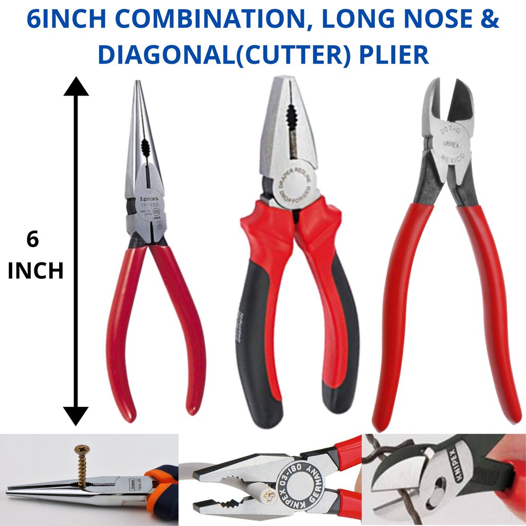 6" Combination Plier Long Nose Plier Diagonal Plier / Playar Gabung ...