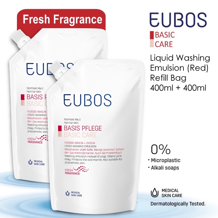 Eubos Body Wash(Liquid Washing Emulsion) REFILL BAG 400 ml x 2 (Fresh ...