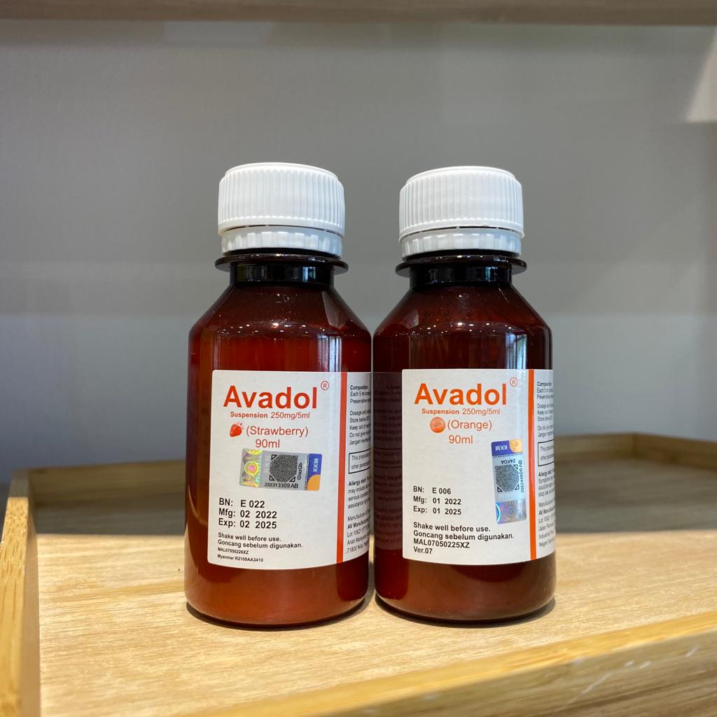 Avadol Suspension 250mg/5ml Syrups Paracetamol (Orange/Strawberry) 90ml ...