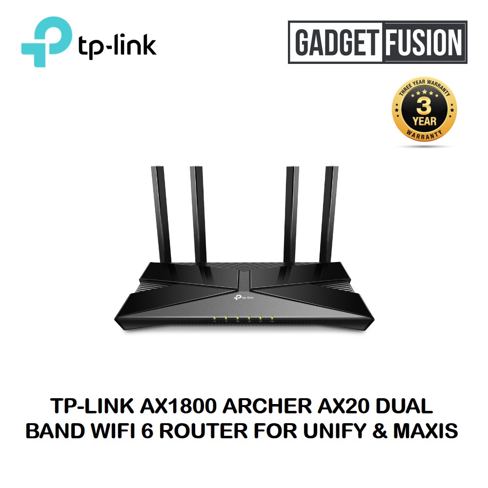 TP-LINK AX1800 ARCHER AX20 DUAL BAND WIFI 6 ROUTER FOR UNIFY & MAXIS ...