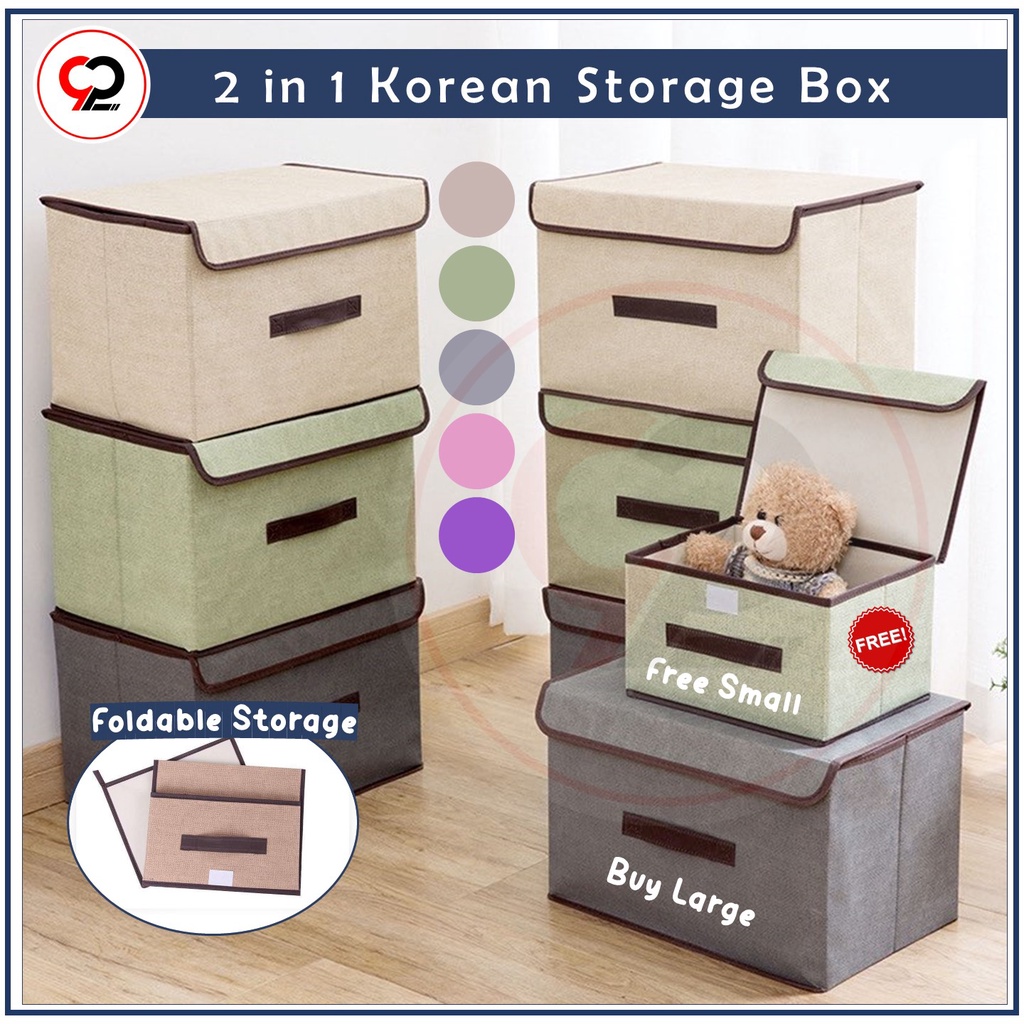 2 In 1 Korean Storage Box Foldable Linen Cloth Wardrobe Blankets ...