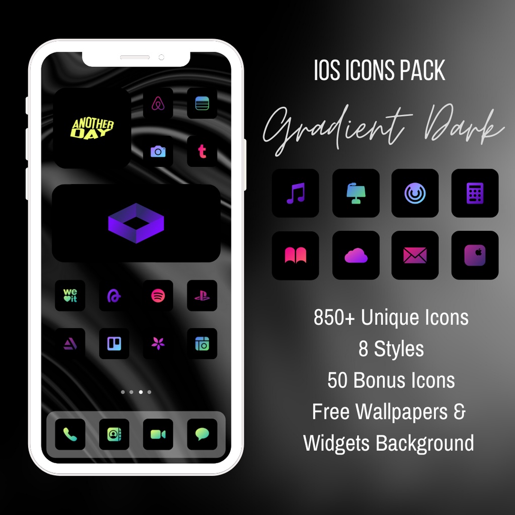 Gradient Dark 850+ App Icons Pack Home Screen Widgets Themes for Phone ...