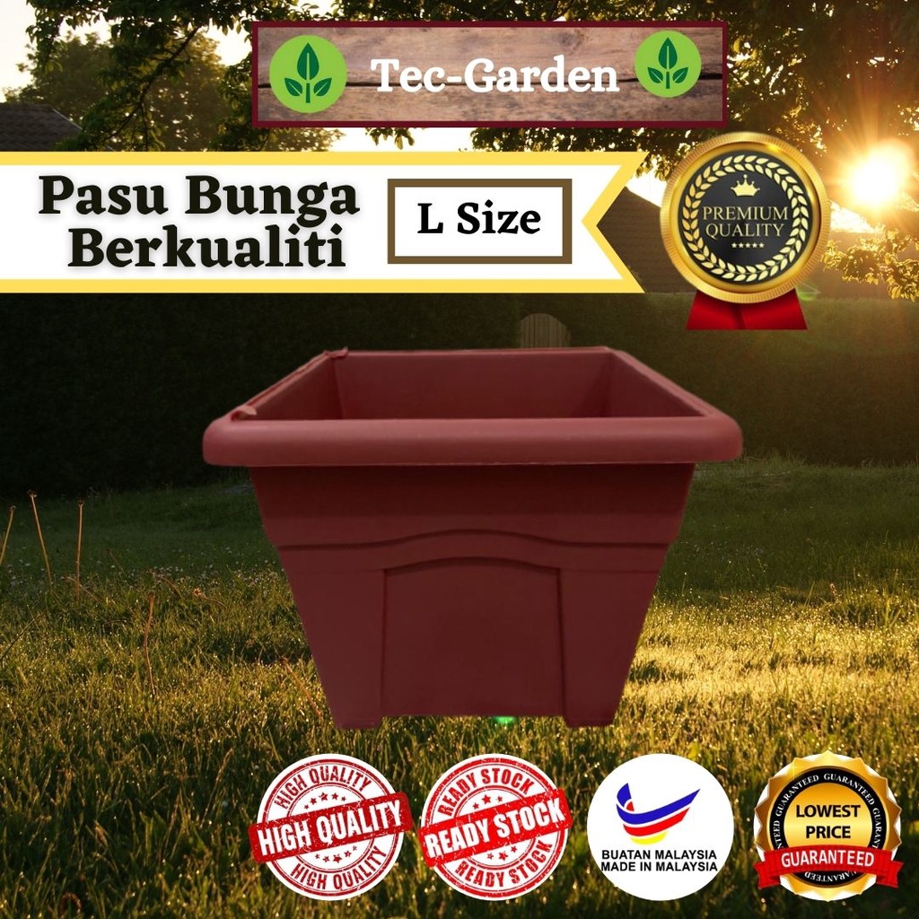 (Premium) Brown Square Plastic Flower Pot//Pasu Bunga Plastik Segi ...