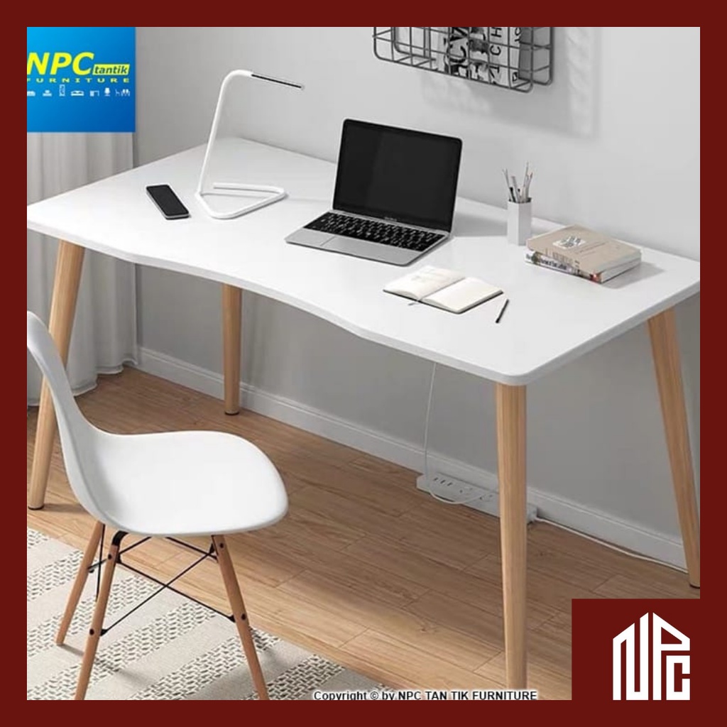 NPC Ready Stock 120 cm 4 ft White & Natural Two-Tone Nordic Study ...