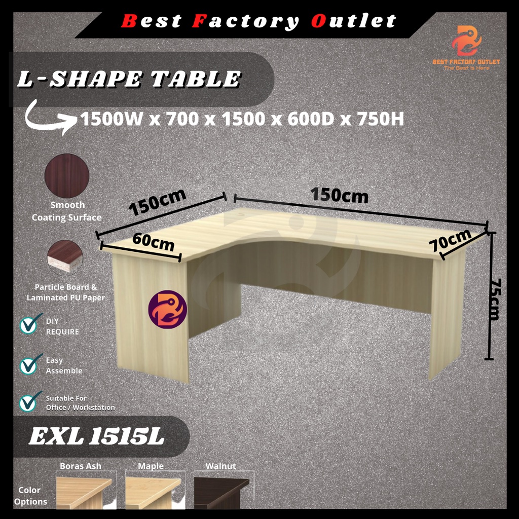 BFO EXL1515L L-Shape Office Table / Meja Belajar / Study Table Desk ...