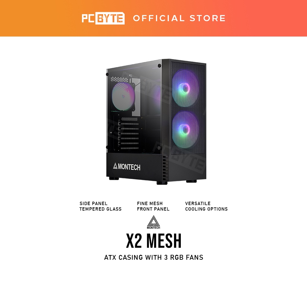 Montech X2 Mesh ATX Casing with 3 RGB Fan - Black | Shopee Malaysia
