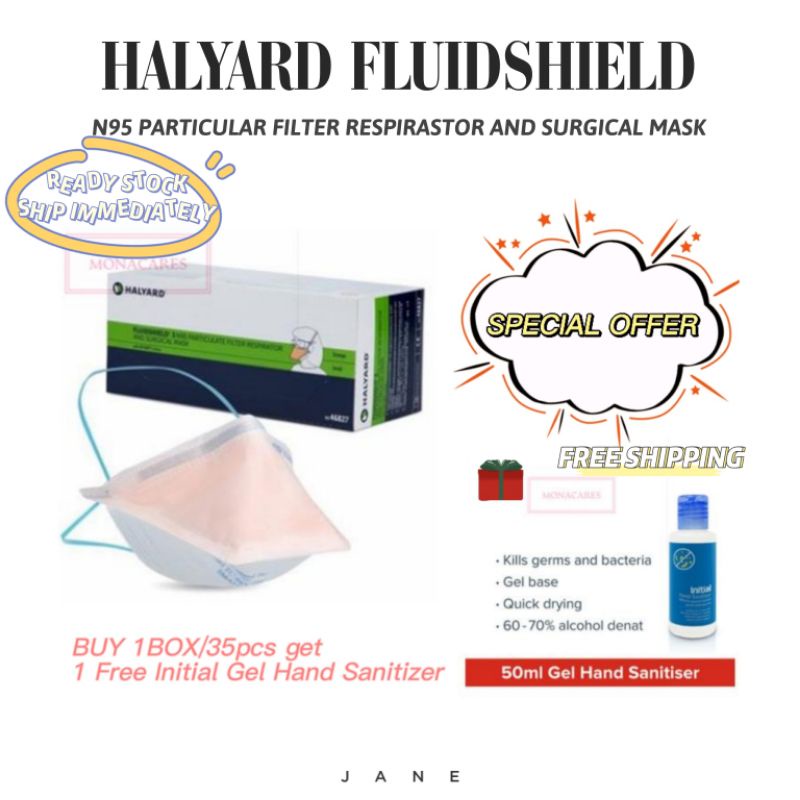 READY STOCk 1 box 35pcs Halyard Fluidshield Level 3 N95 particulate ...