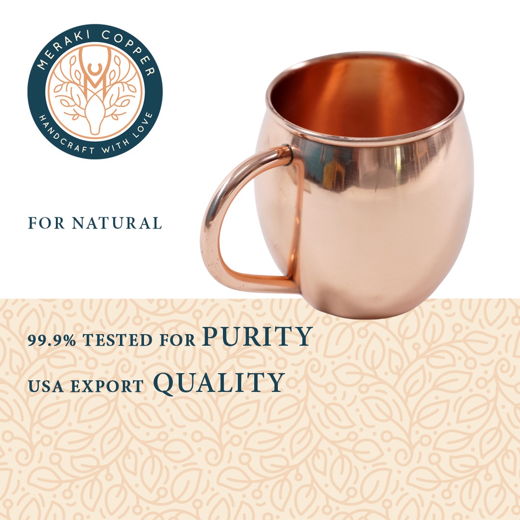 Designer Heavy Duty Fat Handle Plain Texture Copper Mug (500ml ...