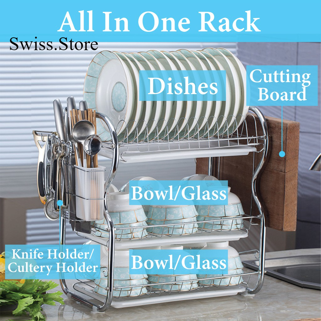 [READY STOCK] Dish Rack Stainless Steel Dish Drainer Rak Pinggan ...