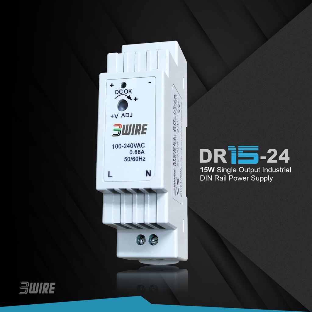 3WIRE DR15-24 - Industrial Power Supply 24VDC, 15W Compact DIN Rail | Shopee Malaysia
