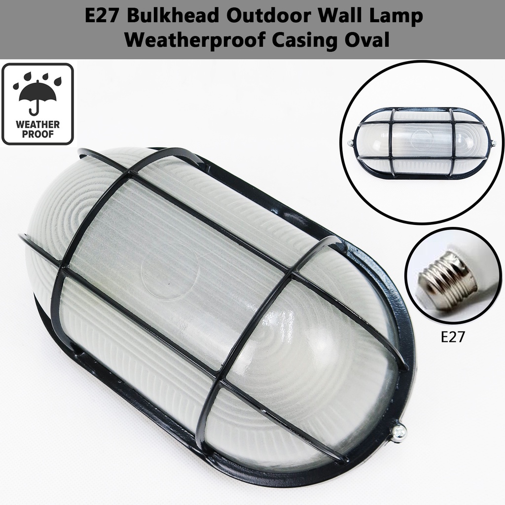 3H 127 E27 Bulkhead Outdoor Wall Lamp Weatherproof Casing Oval (Black ...