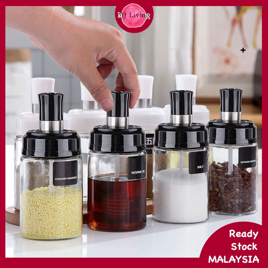 Glass Seasoning Bottle Salt Condiment Airtight Jar Spice Container for ...