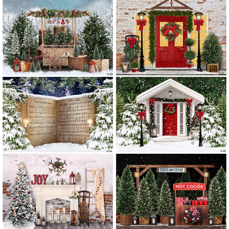 Christmas Backdrop Xmas Damask Gift Cocoa Fireplace Family Photography ...