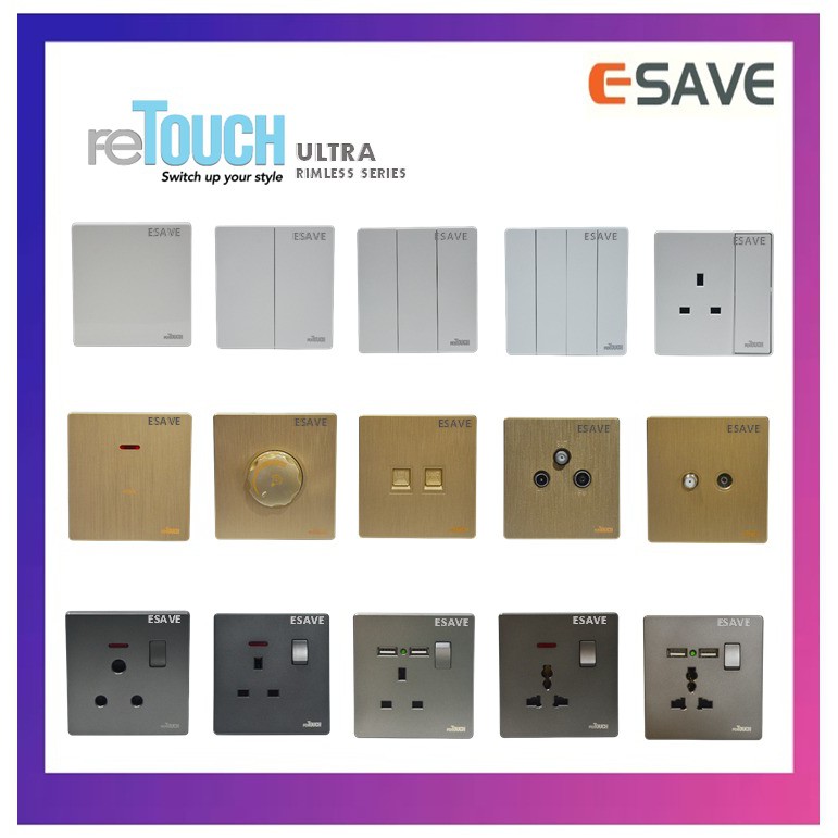 RETOUCH ULTRA RIMLESS SWITCH / SOCKET WITH USB (SIRIM APPROVED) VARIOUS ...