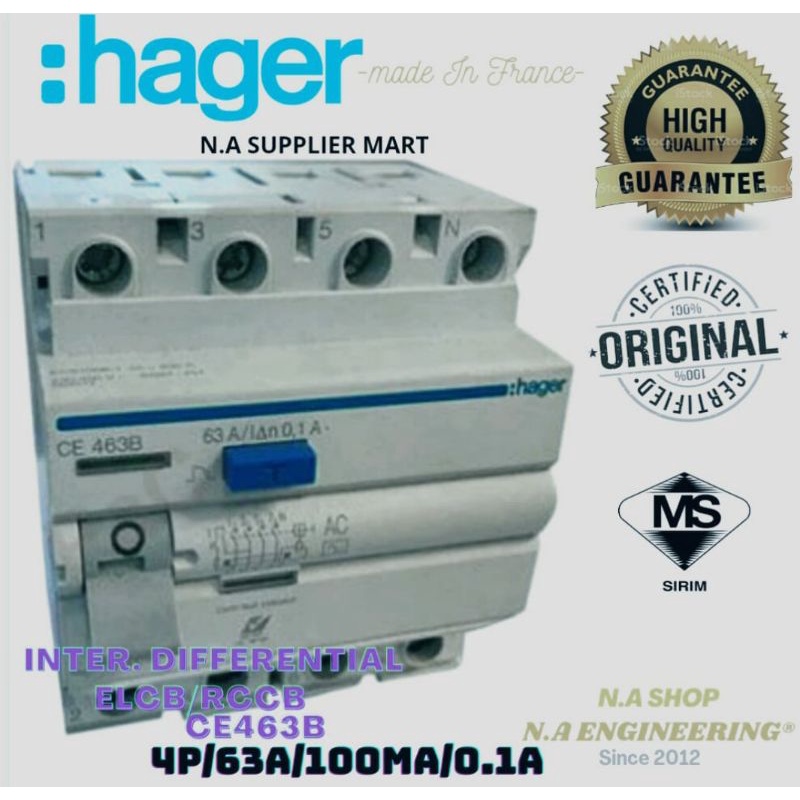 HAGER 4P 63A 0.1A/100mA CE463B ELCB/RCCB | Shopee Malaysia HAGER 4P 63A 0.1A/100mA CE463B ELCB/RCCB | Shopee Malaysia