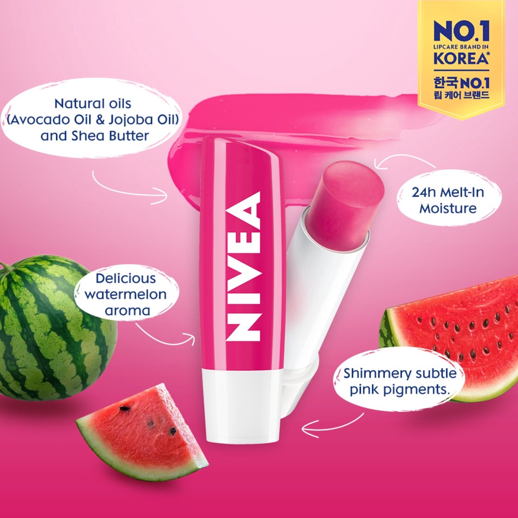 Nivea Lip Care Caring Lip Balm Watermelon Shine 4 8g Lip Balm
