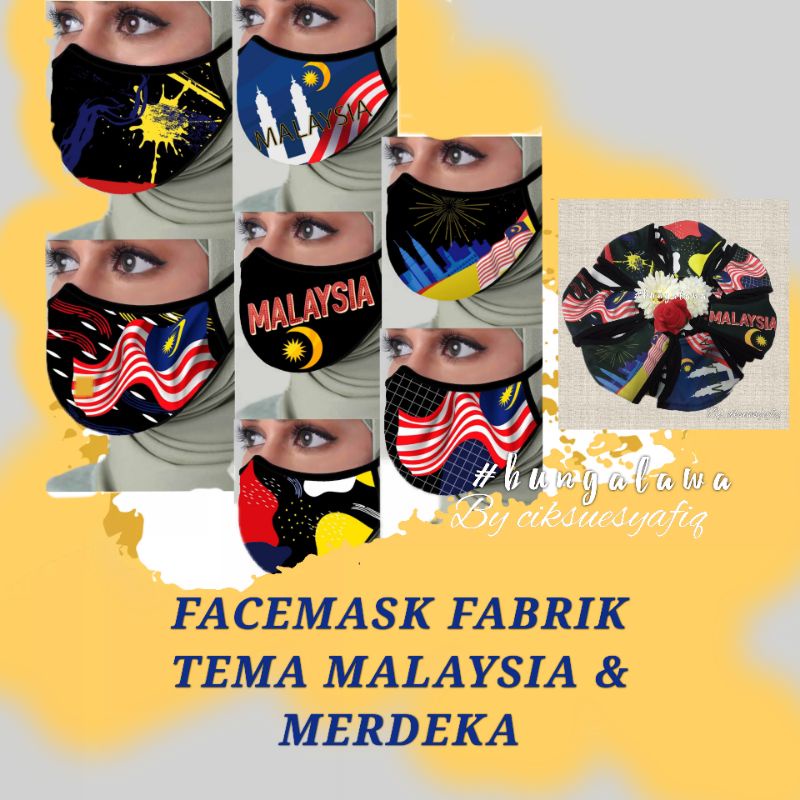 FABRIC FACEMASK MERDEKA CORAK TEMA MALAYSIA BERTALI IKAT BELAKANG ...