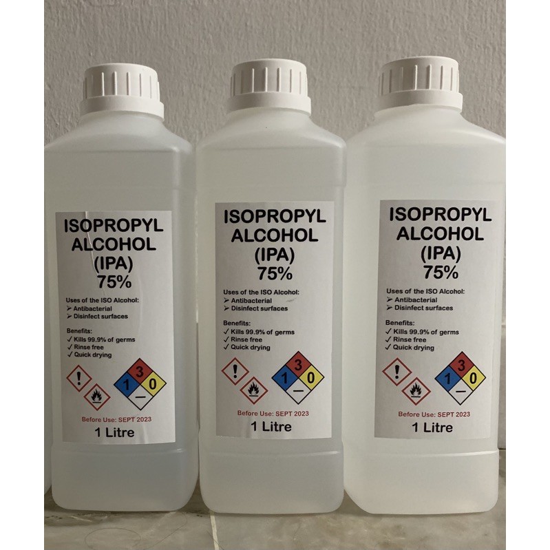 Isopropyl Alcohol ( IPA ) 75% 1 Litre- Sanitizer (Ready Stock) | Shopee ...