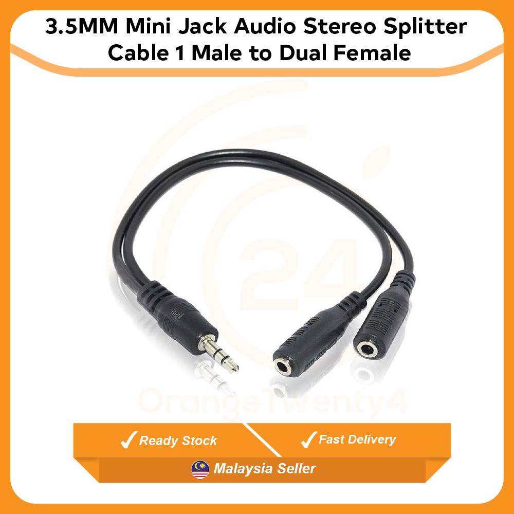[READY STOCK] 💯 3.5MM Mini Jack Audio Stereo Splitter Cable 1 Male to ...