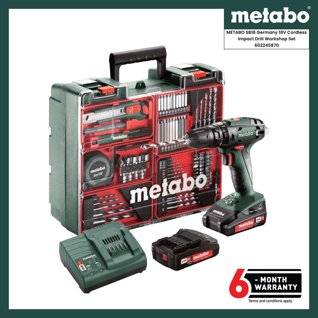 METABO 602245870 SB18 Germany 18V Cordless Impact Drill Workshop Set ...
