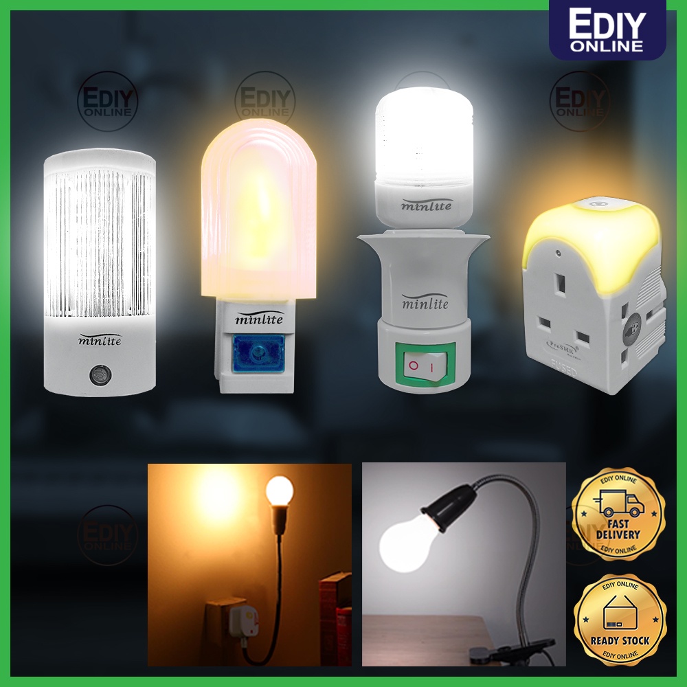 LED USB Night Light Sensor Bulb Bedroom Table Lamp E27 Plug Holder Mini ...