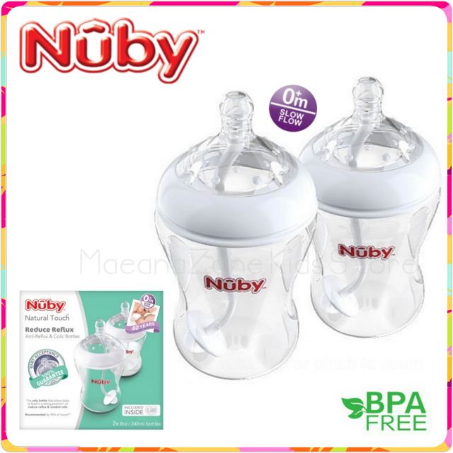 Nuby Natural Touch Reduce Reflux Anti Reflux & Colic 240ml/8oz Bottle Upright Feeding Botol Susu ...