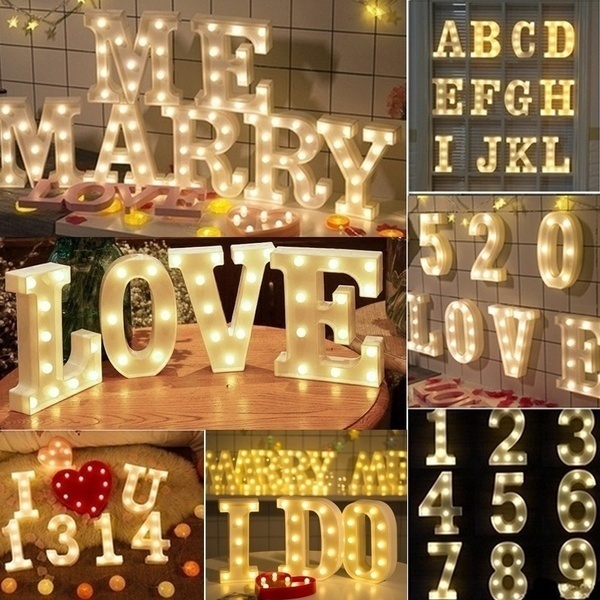 1pcs Romantic 3D LED Light Up Alphabet Letter Lights White Plastic ...