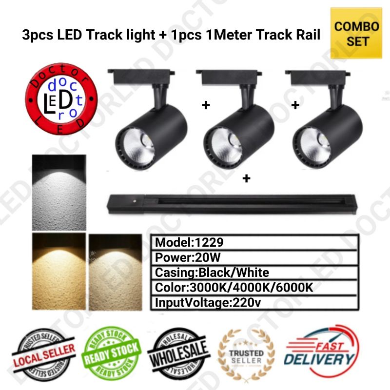 20W Track Light Set LED Size: Large Ceiling Light Lampu Trek Lampu ...