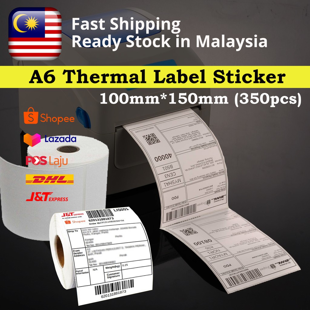 A6 Thermal Label Sticker Shipping Label Airway Bill Label paper Shopee ...