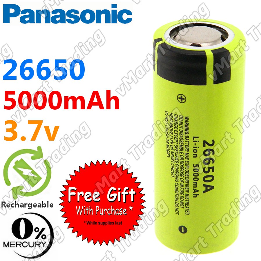 Panasonic 26650 5000mAh Rechargeable Li-ion Battery + Neodymium Magnet ...