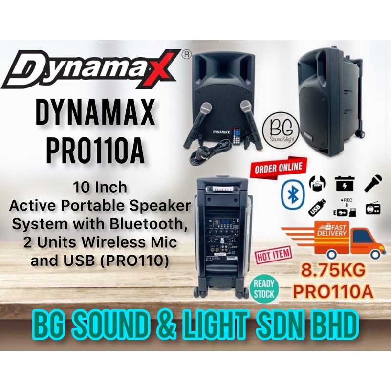 Dynamax PRO110A 10 Inch Active Portable Speaker System with Bluetooth ...