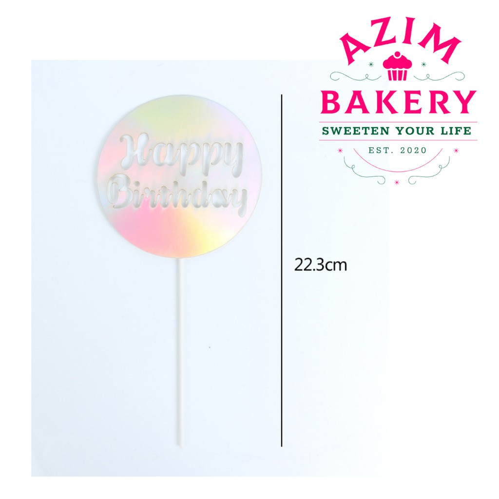 Happy Birthday Cake Topper (1Pc) Round Cake Topper Kek Topper Acrylic ...