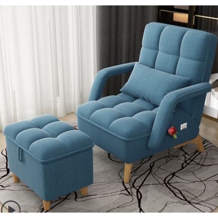 BLUE SOFA CHAIR WITH STOOL single seat reclining recliner recline ...