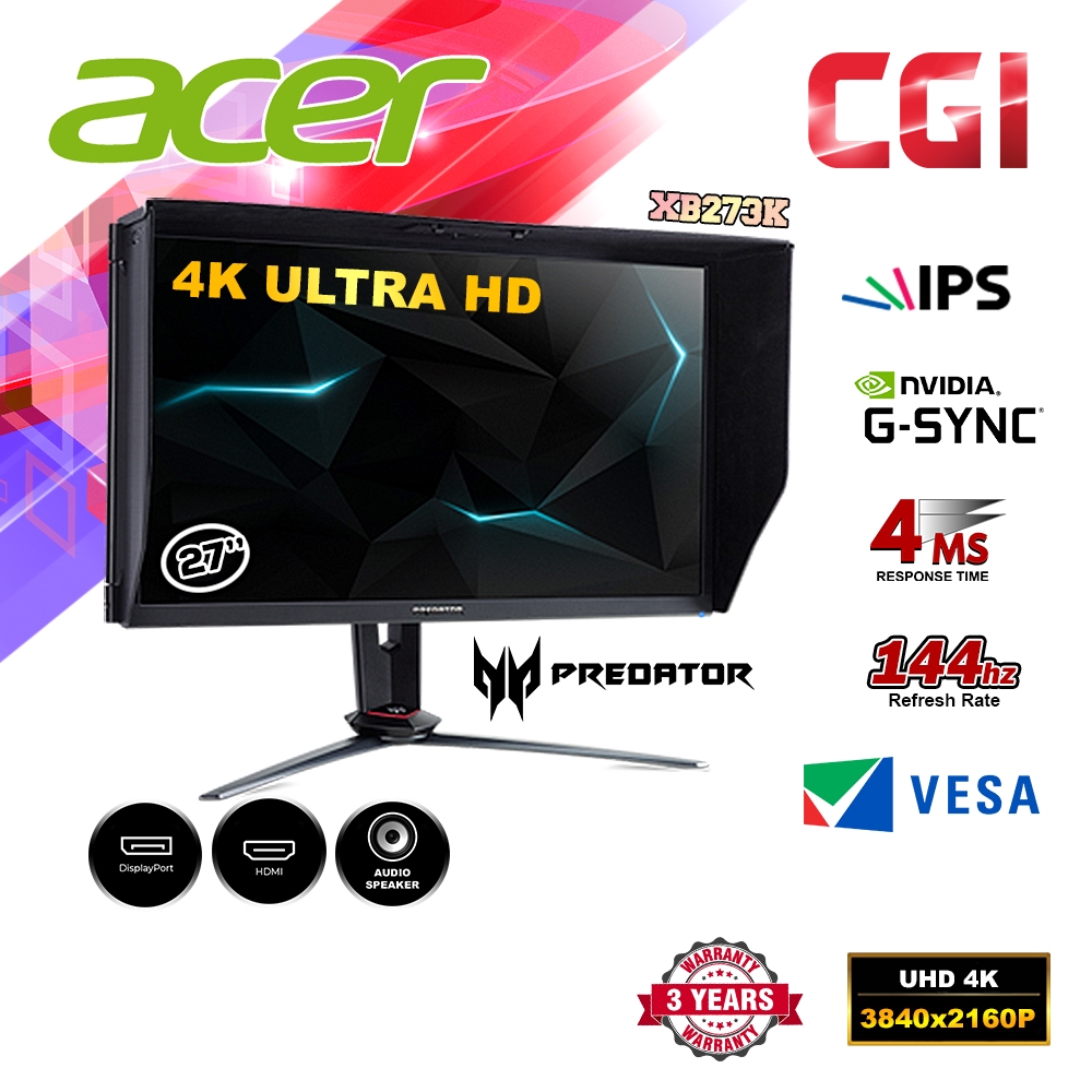 ACER PREDATOR 27“ XB273KB 4K UHD 144Hz 4ms IPS G-SYNC Gaming Monitor ...
