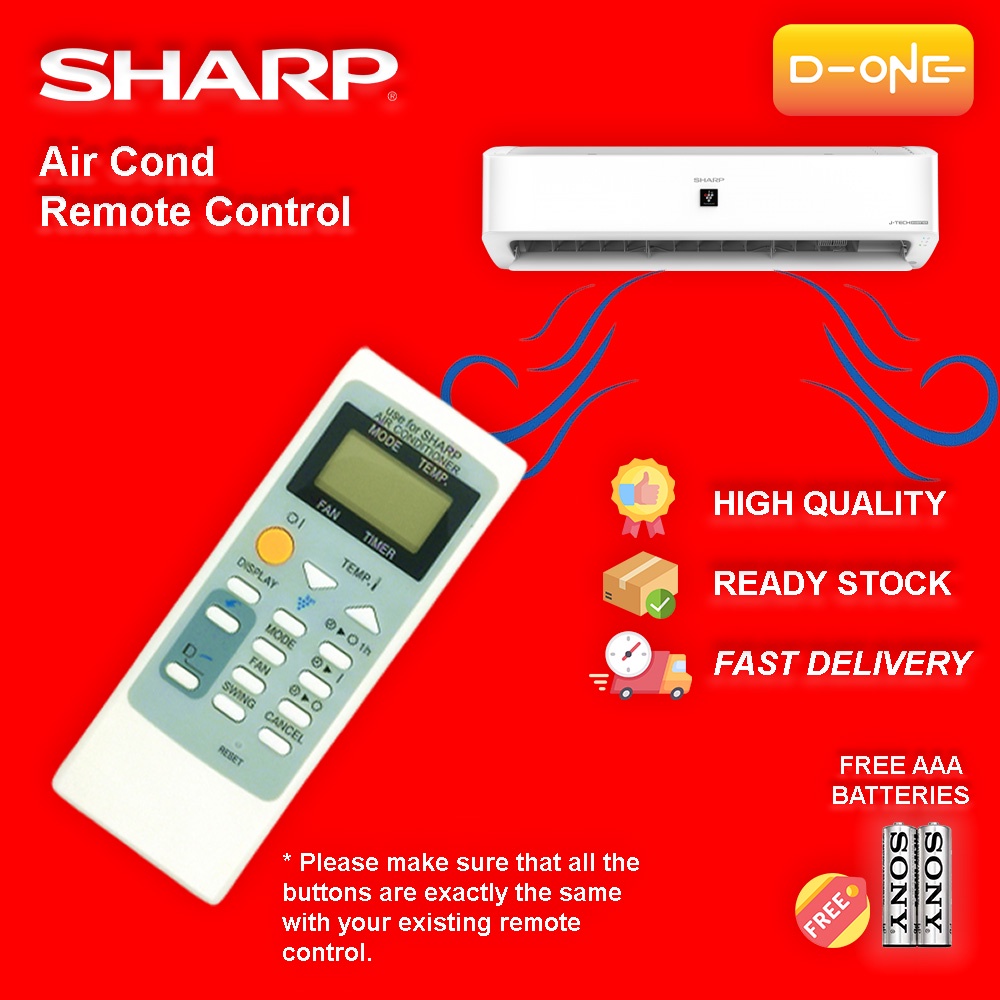(Free Battery) Sharp Aircond Air conditioner Remote Control Replacement ...