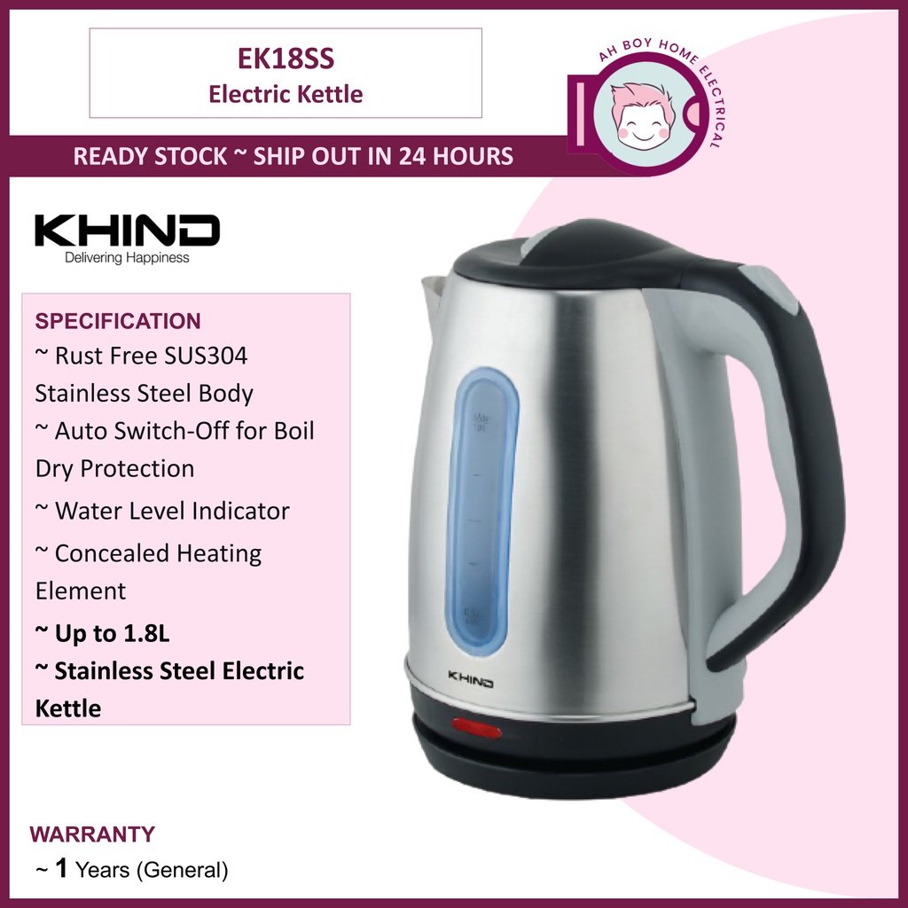 Khind Stainless Steel Electric Kettle 1.8L - EK18SS | Shopee Malaysia