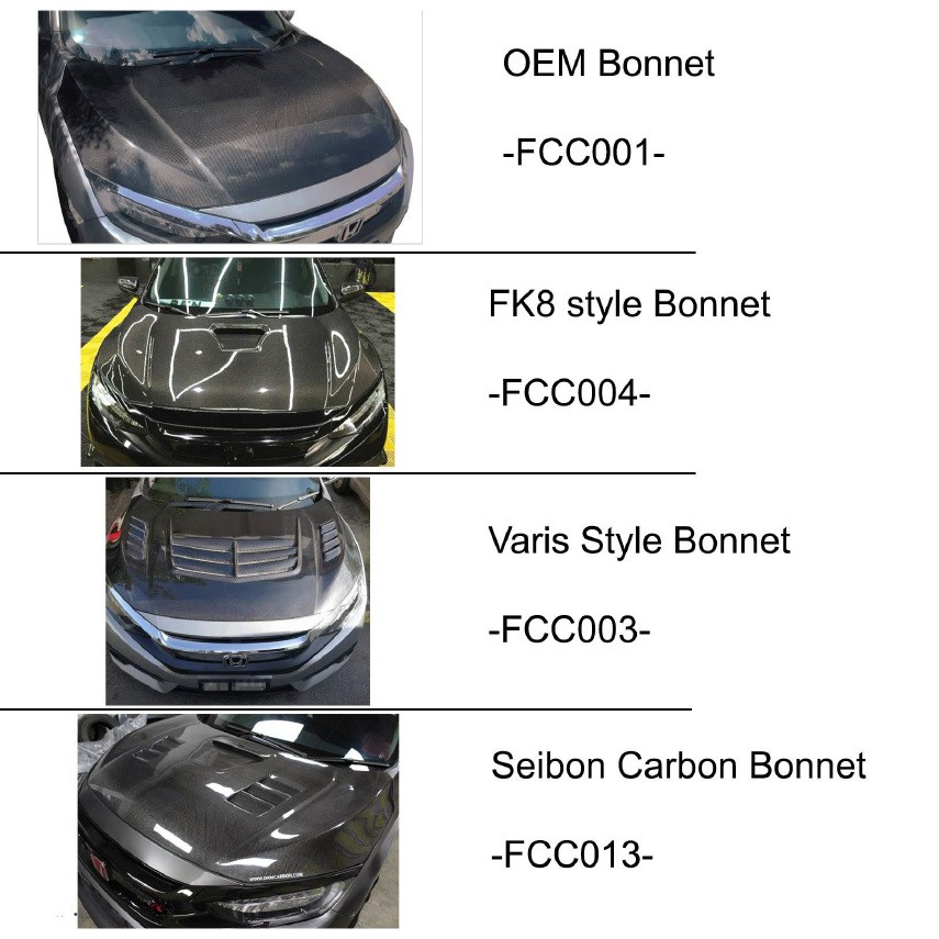 Honda Civic fc Varis OEM Fk8 Seibom carbon fiber front bonnet hood ...